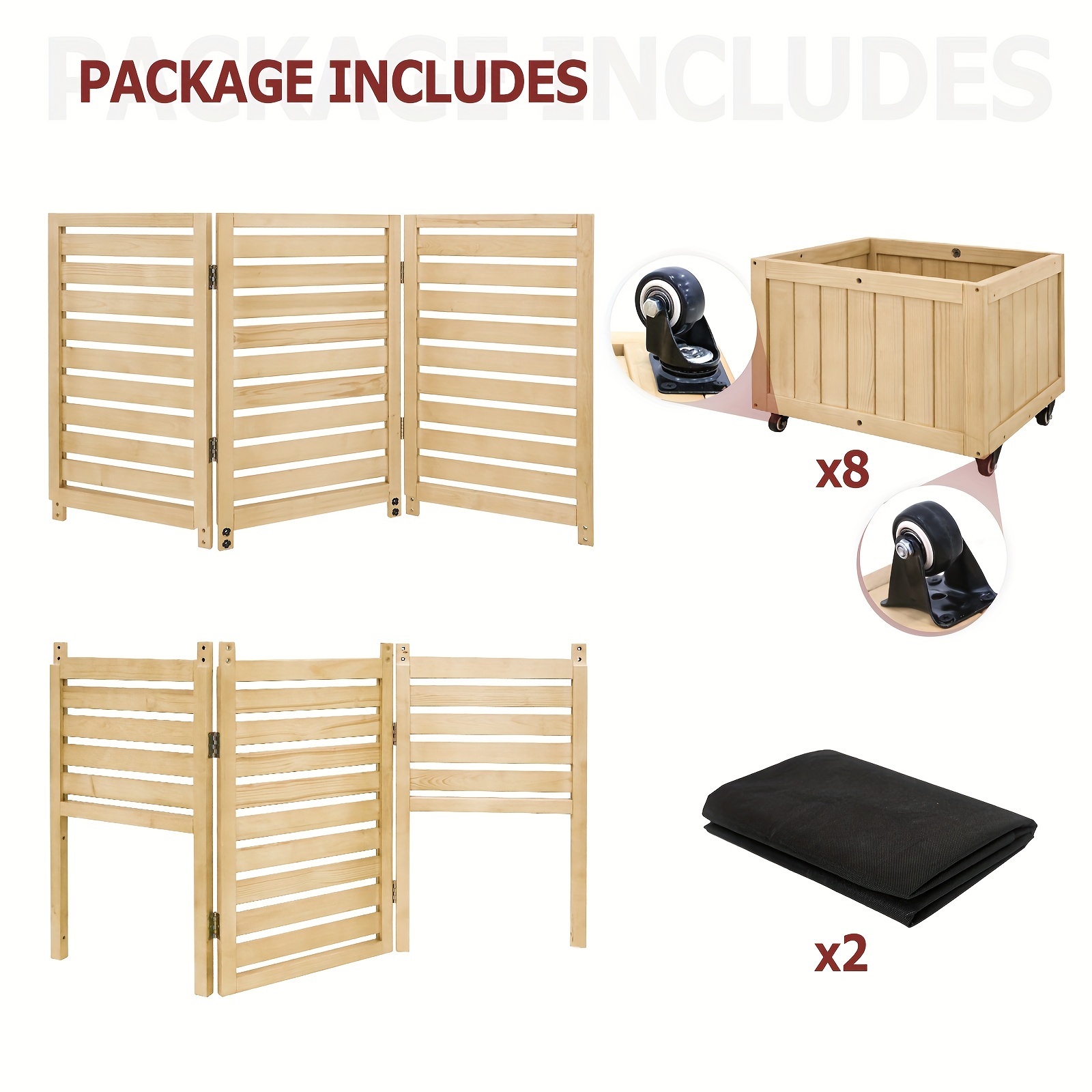 Tri Fold Outdoor Cedar Privacy Screen With 2 Raised Garden Beds | Shop ...