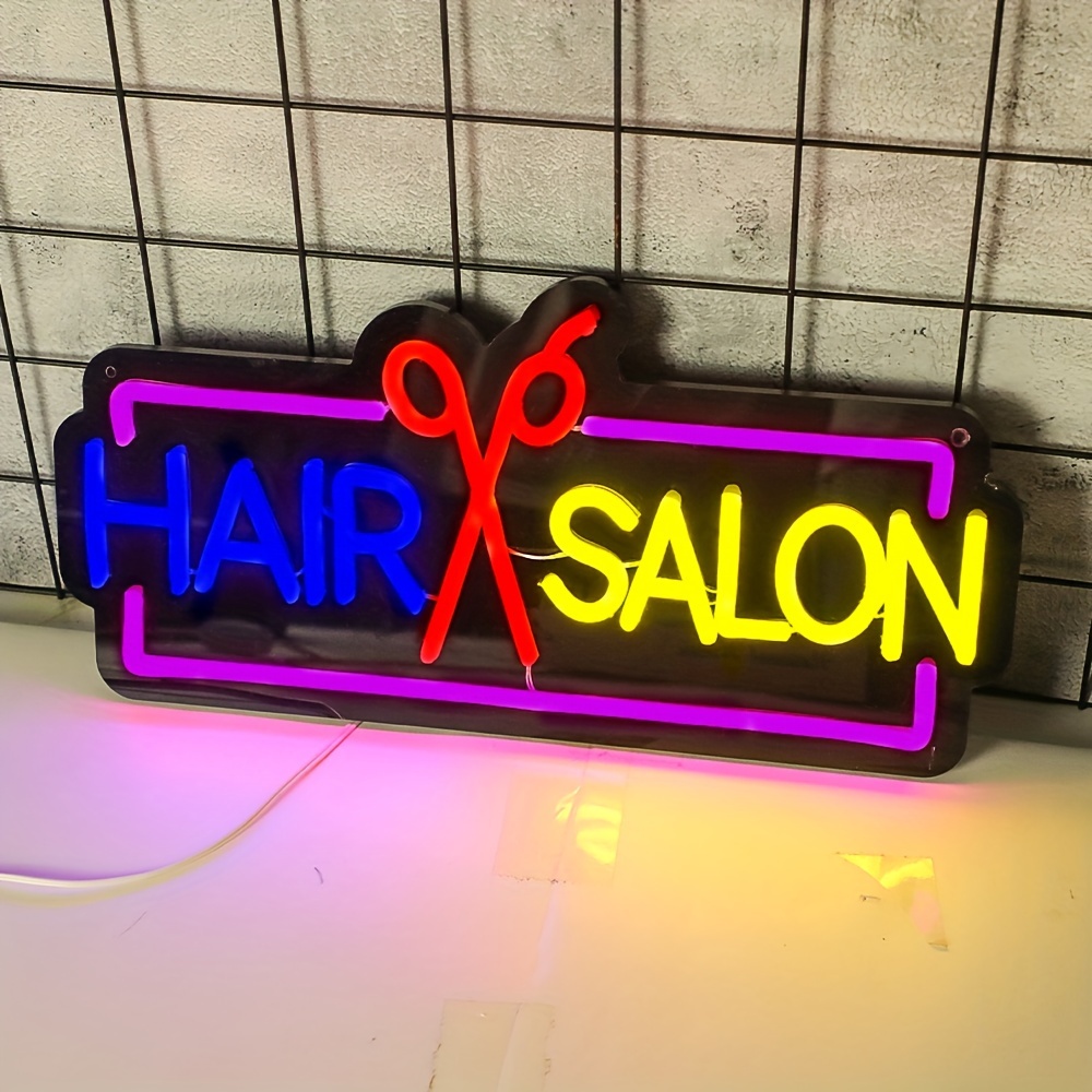 Hair Saeon Barber Shop Led Neon Sign Black Acrylic Back - Temu