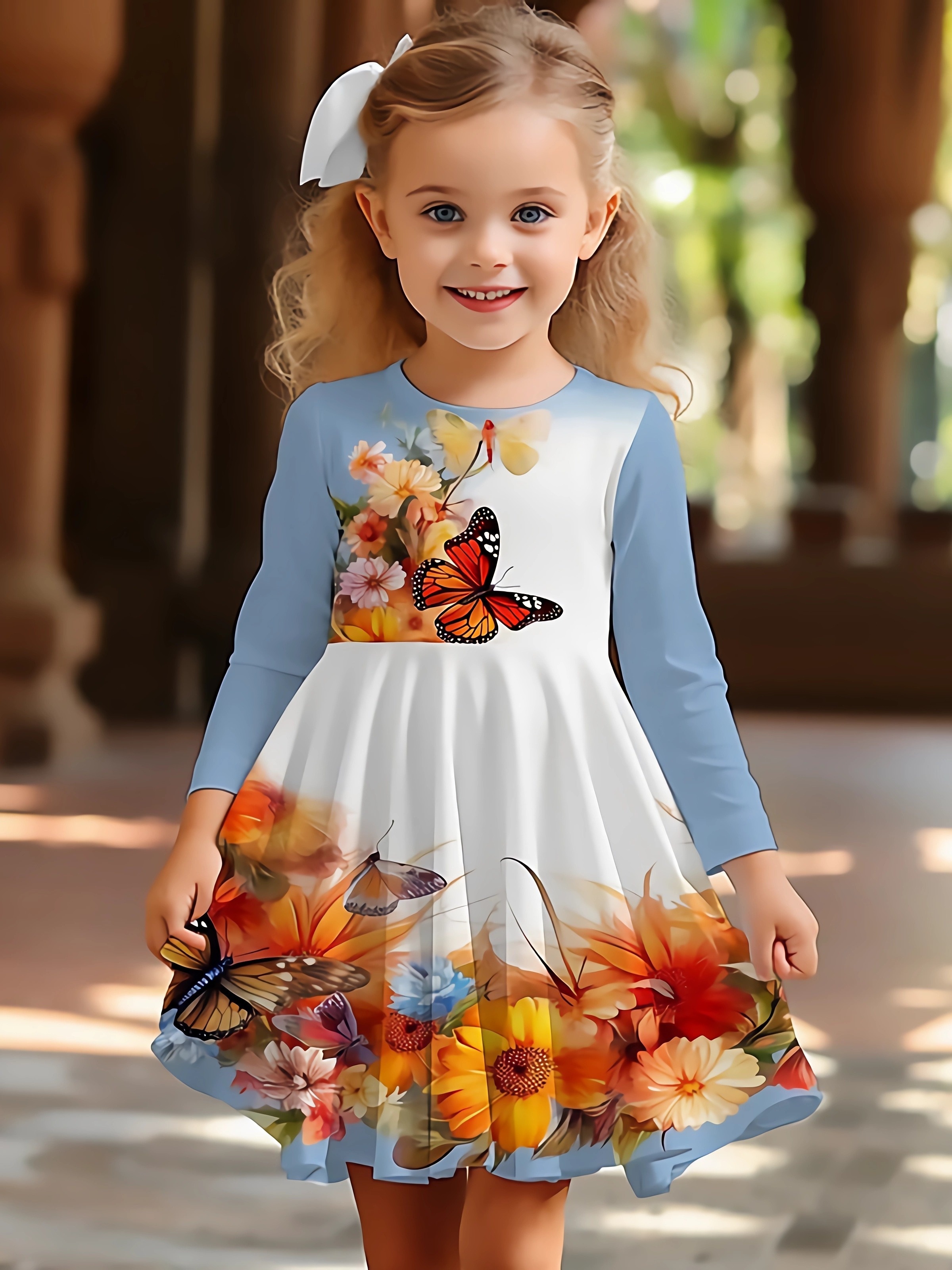 Girls Casual Butterfly Flower Graphic Crew Neck Long Sleeve - Temu ...