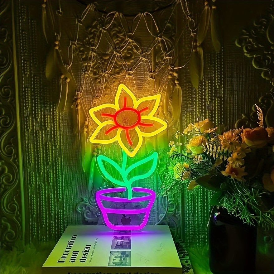 lemon yellow led flower neon sign usb powered wall decor - Temu Australia