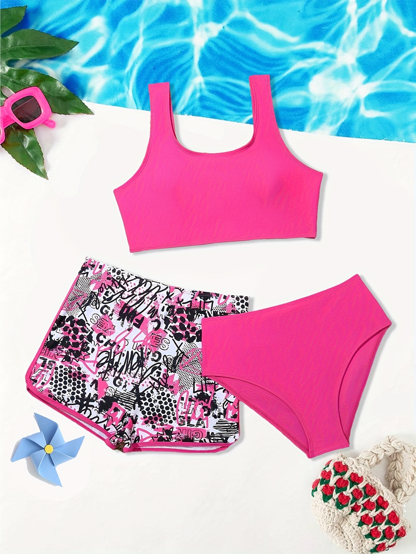 Conjunto 3 Piezas Traje Baño Alta Elasticidad Adolescentes - Temu Ecuador