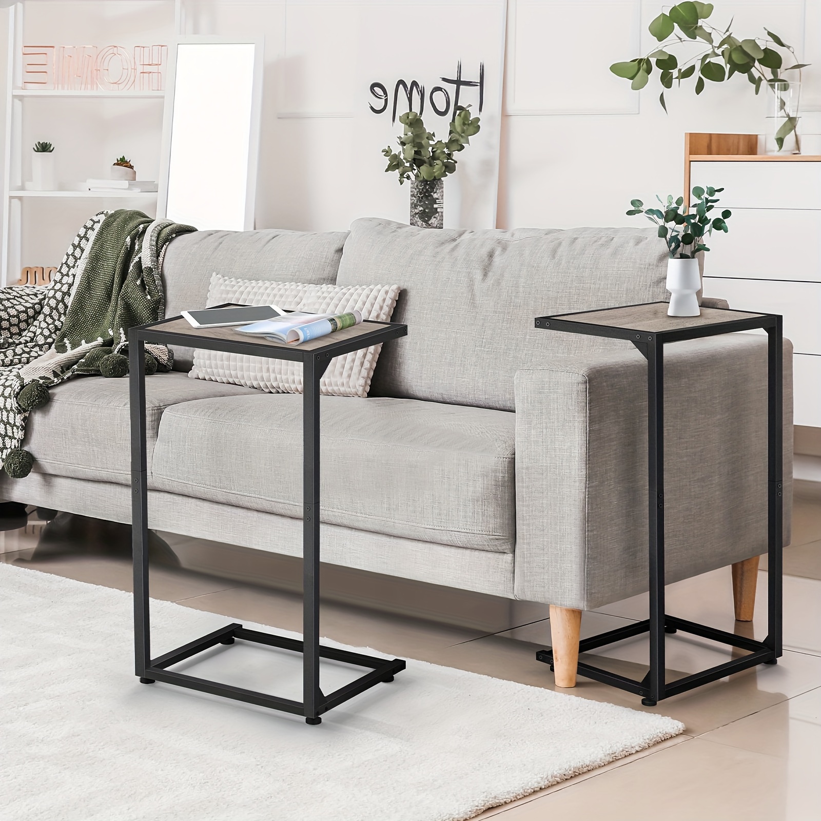 C Shaped End Table Couch Tables Slide Narrow Side Table Tall - Temu