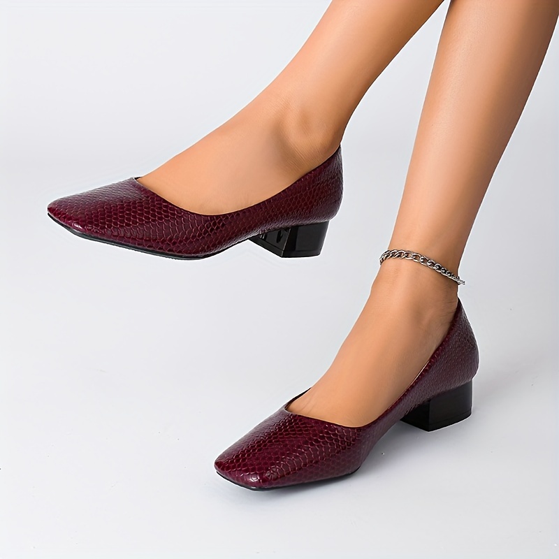 Patent Leather Shoes Women s Snakeskin Print Chunky Low - Temu Canada