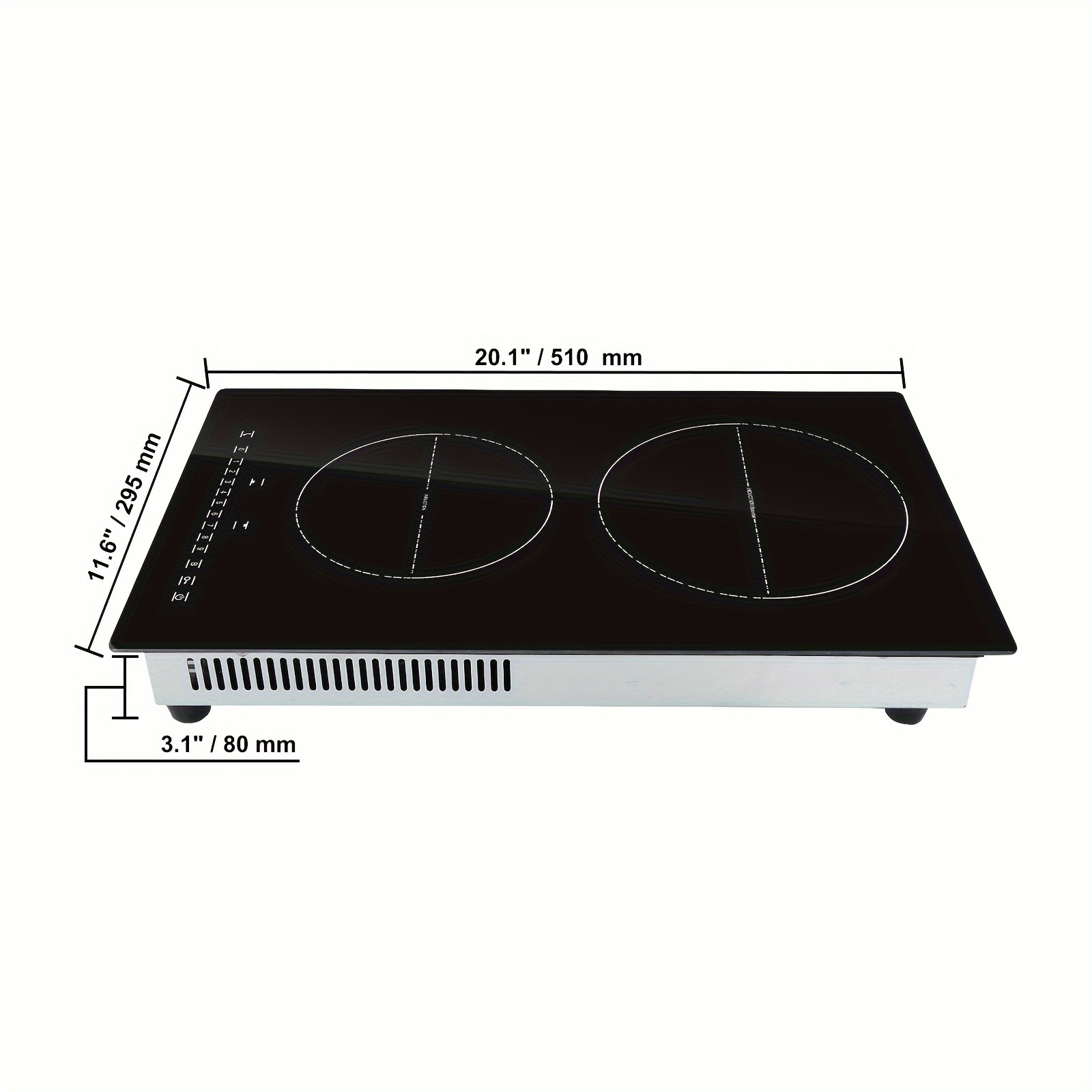Built-in Induction Cooktop, 12inch 2 Burners, 3000w/220v Ceramic Glass ...