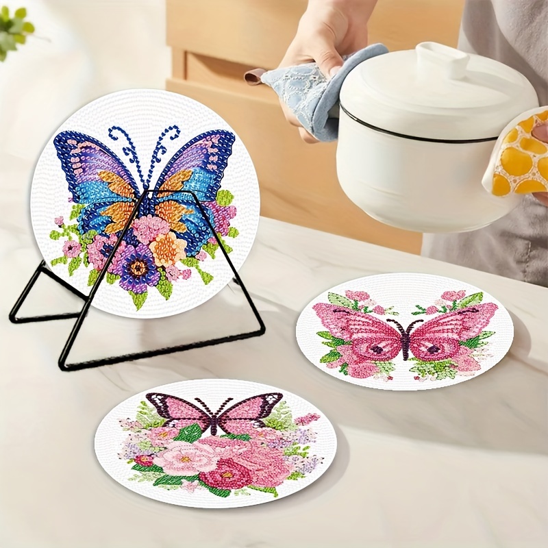 Animal Butterfly Diamond Painting Coaster Kits Stand Diy - Temu