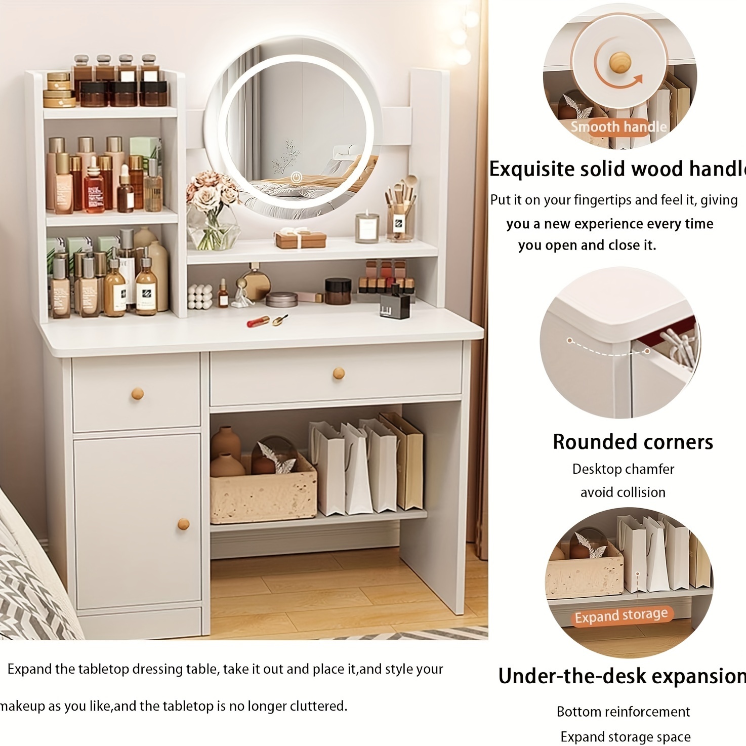 elegant white wooden makeup vanity desk lighted Temu