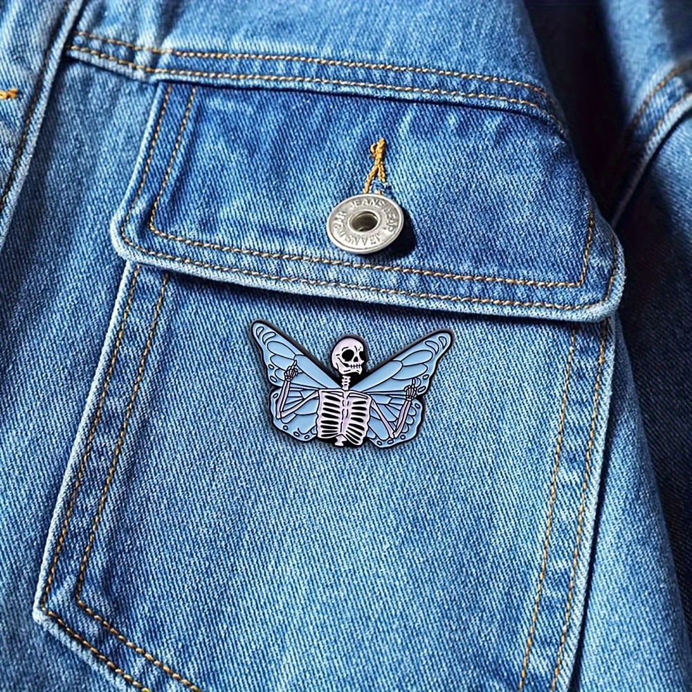 Skull Blue Butterfly Wing Brooch Men Fun Funny Metal Enamel - Temu ...