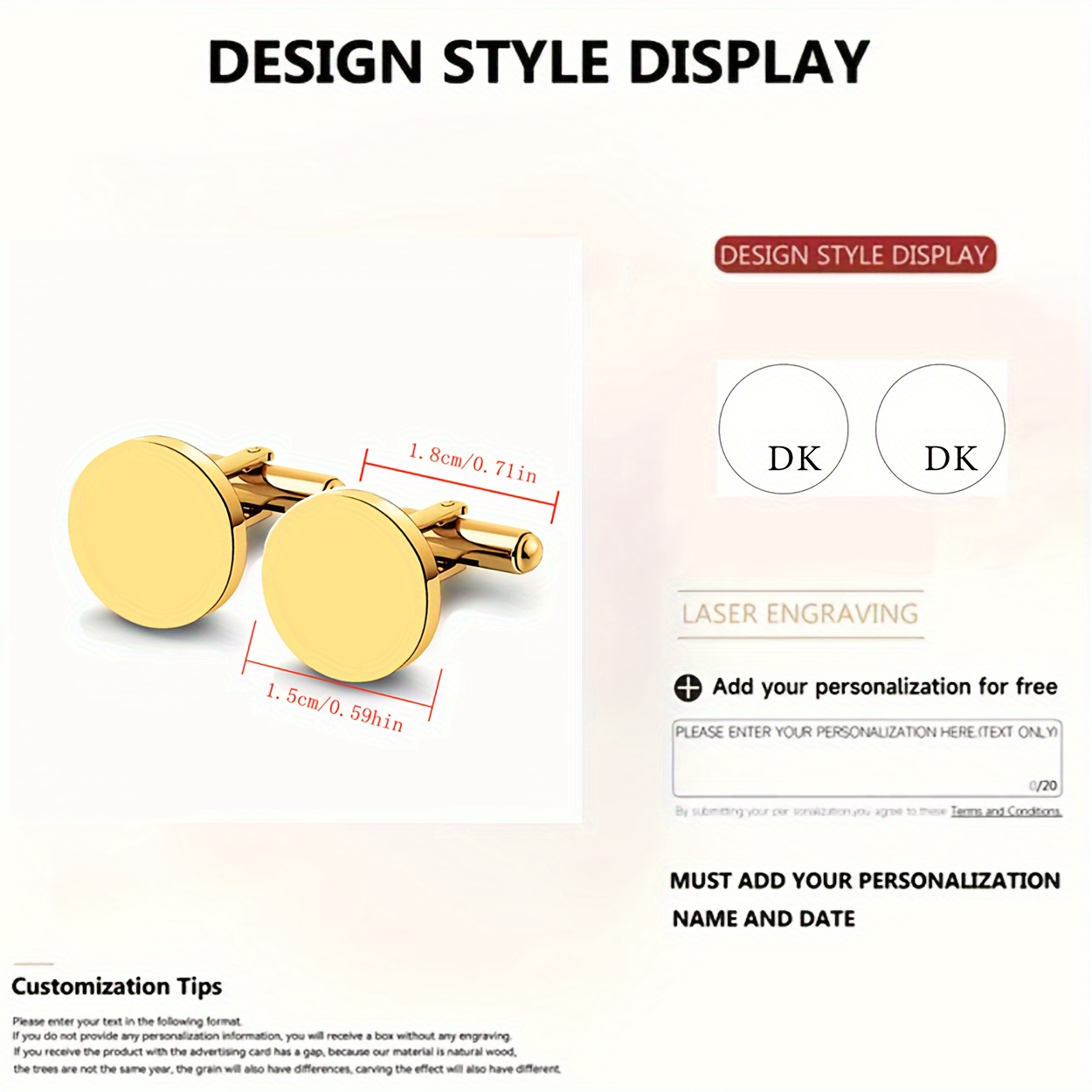 1pc Personalized Name Engraved Stainless Steel Round Cufflinks For Men ...