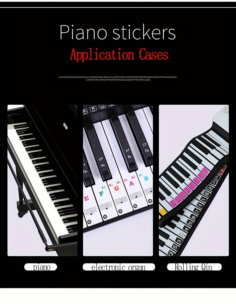 removable piano keyboard stickers beginners kids large font - Temu