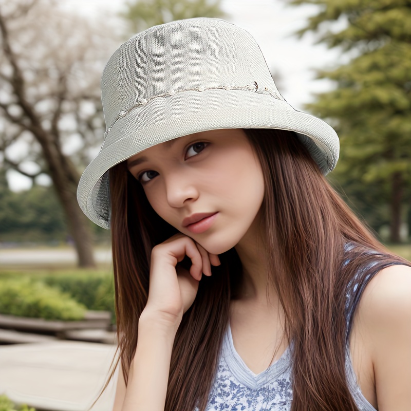 elegant washi et hats pearl decor solid color sun - Temu Australia