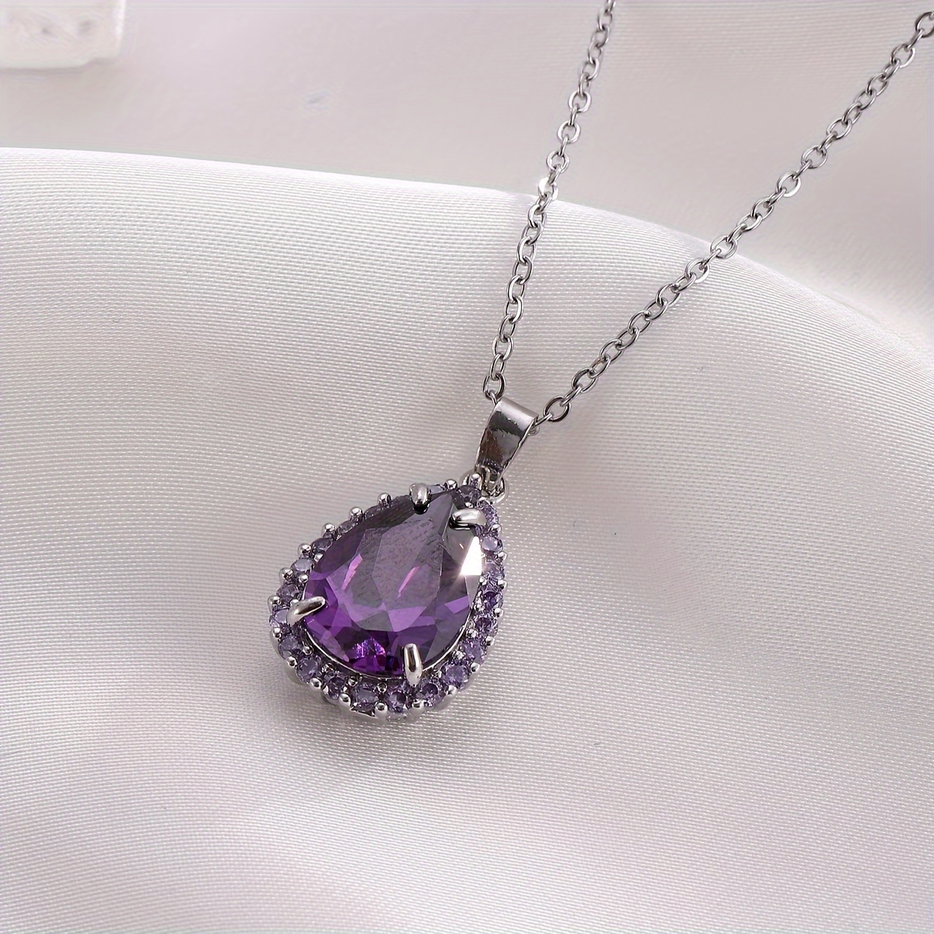 Collier Pendentif Violet En Forme Goutte D'eau En Acier - Temu France