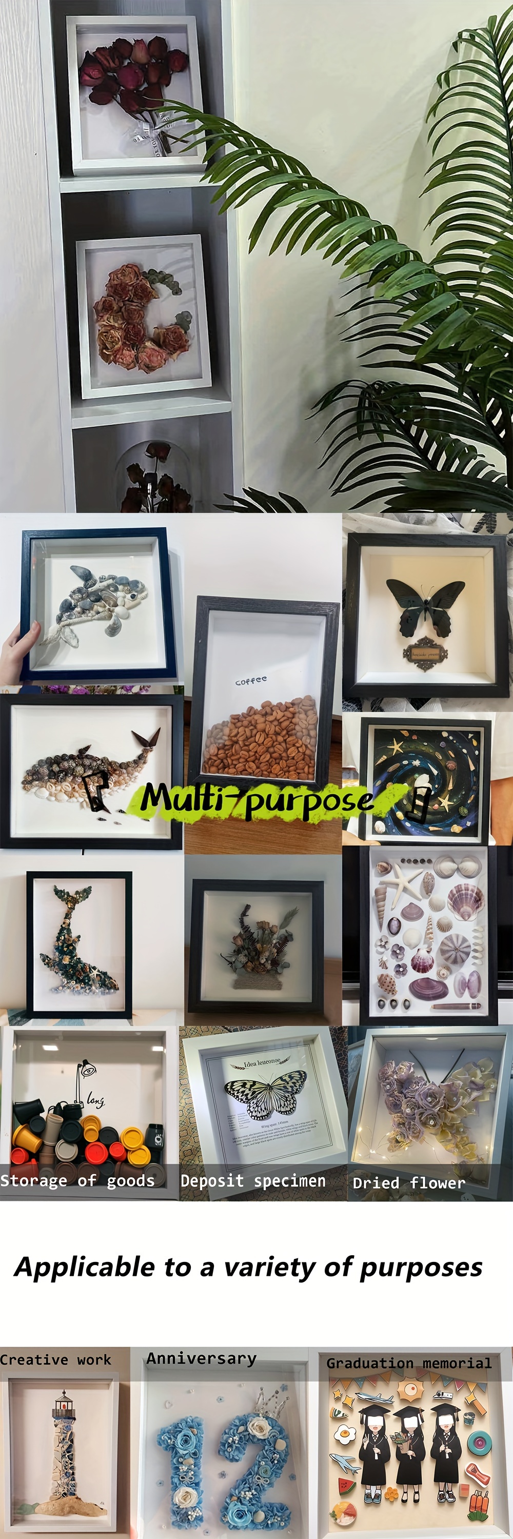 Elegant Shadow Box Frame Versatile Display Case Art Photos - Temu