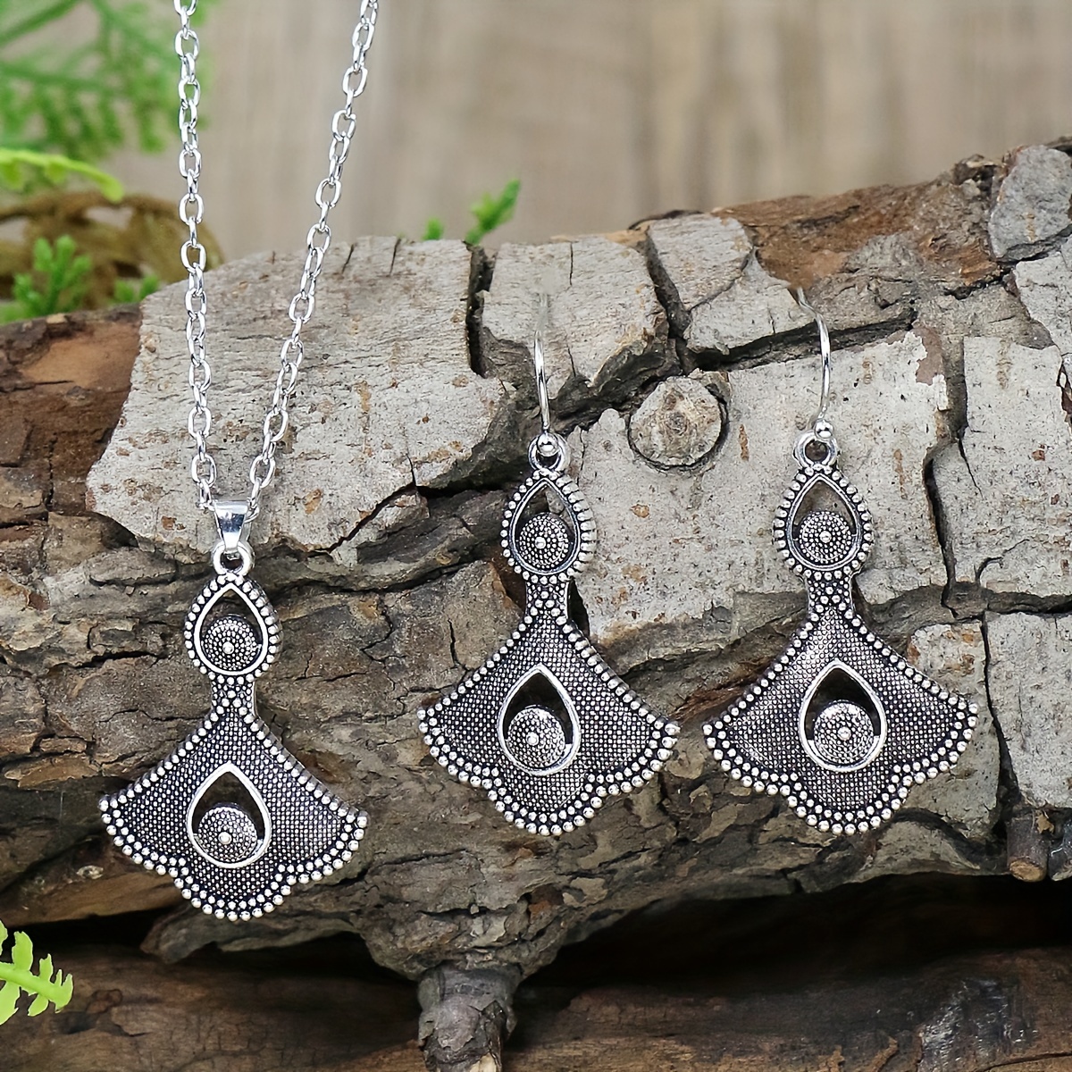 1 pair drop earrings 1 necklace set retro fan - Temu United Kingdom