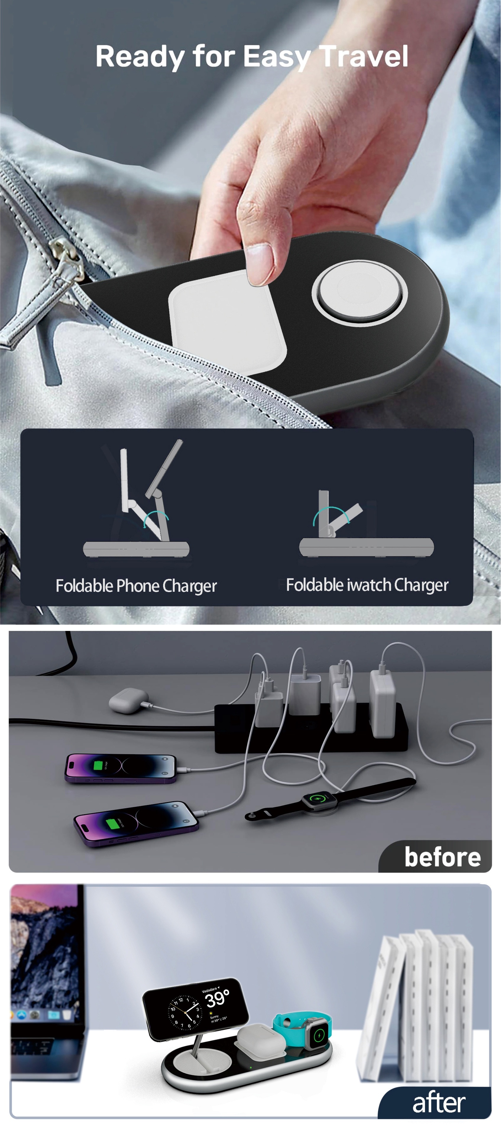 3 In 1 Foldable Magsafe Wireless Charging Stand Dock Iphone - Temu
