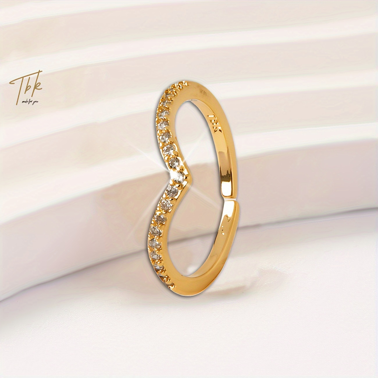 Shiny Zircon V shaped Band Ring Elegant Simple Copper Finger - Temu ...