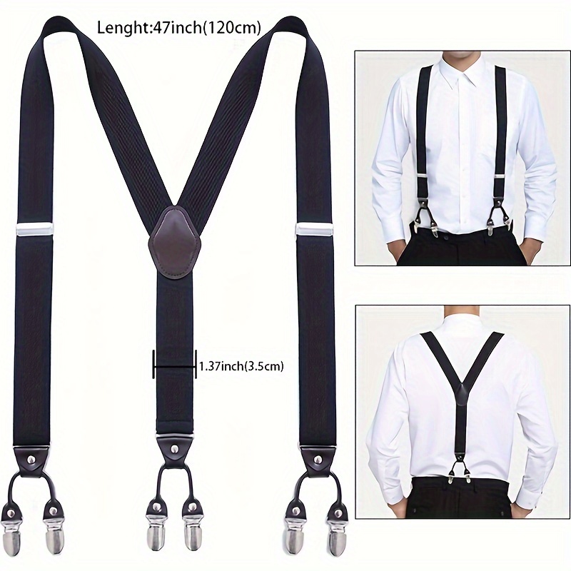 Y Shaped Heavy Duty Suspenders 6 Metal Clip Elastic Wide Suspenders ...