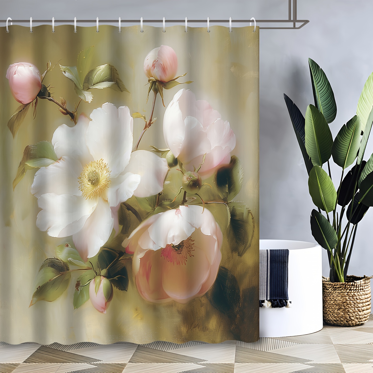 Шик Рожева Квіткова Олійна Картина Штора для Душу - Temu Poland