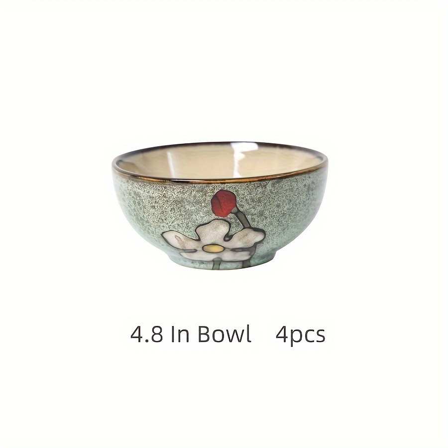 4pcs Rice Bowls Set, Korean Light Green Series, Handmade Underglaze ...