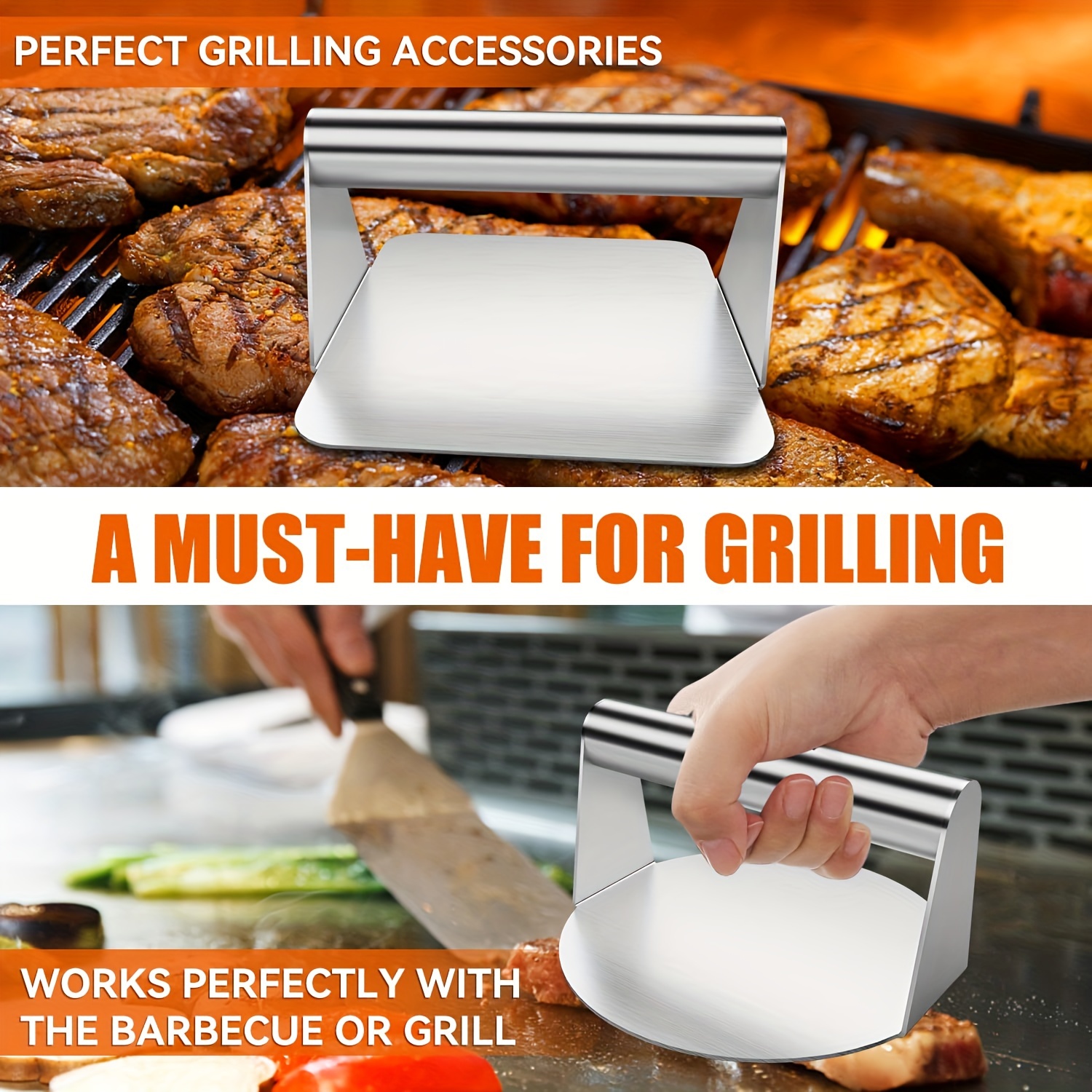 2 Pack Stainless Steel Burger Press - Round & Square For Bacon, Steak ...