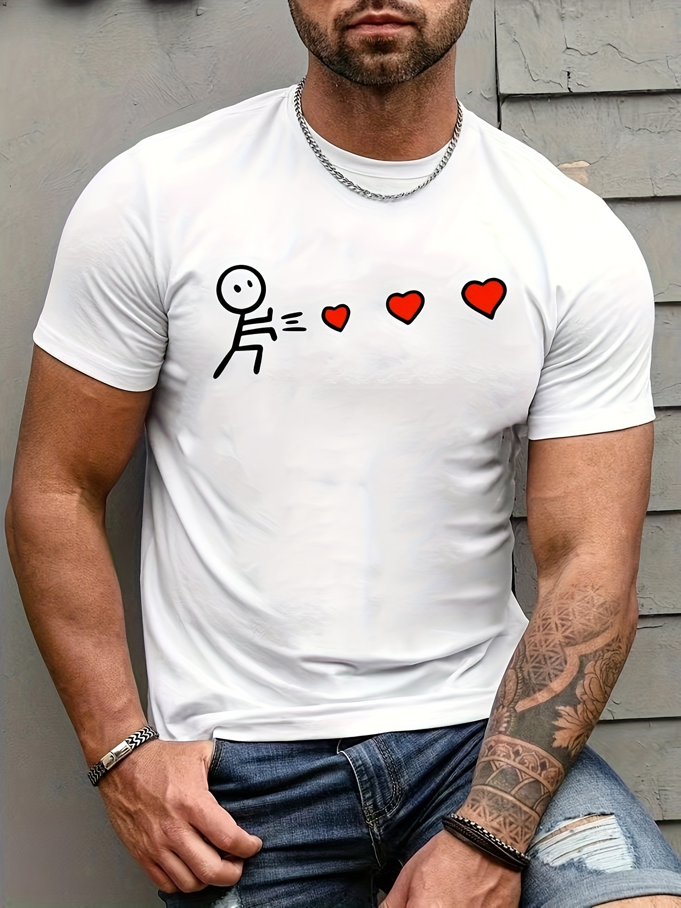 Cute Figure Sticker Graphic Print Men's Creative Top Casual - Temu New ...