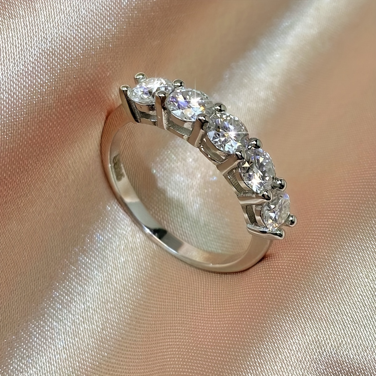 Inlaid White Zircon Band Ring Statement 925 Silver Finger - Temu Portugal