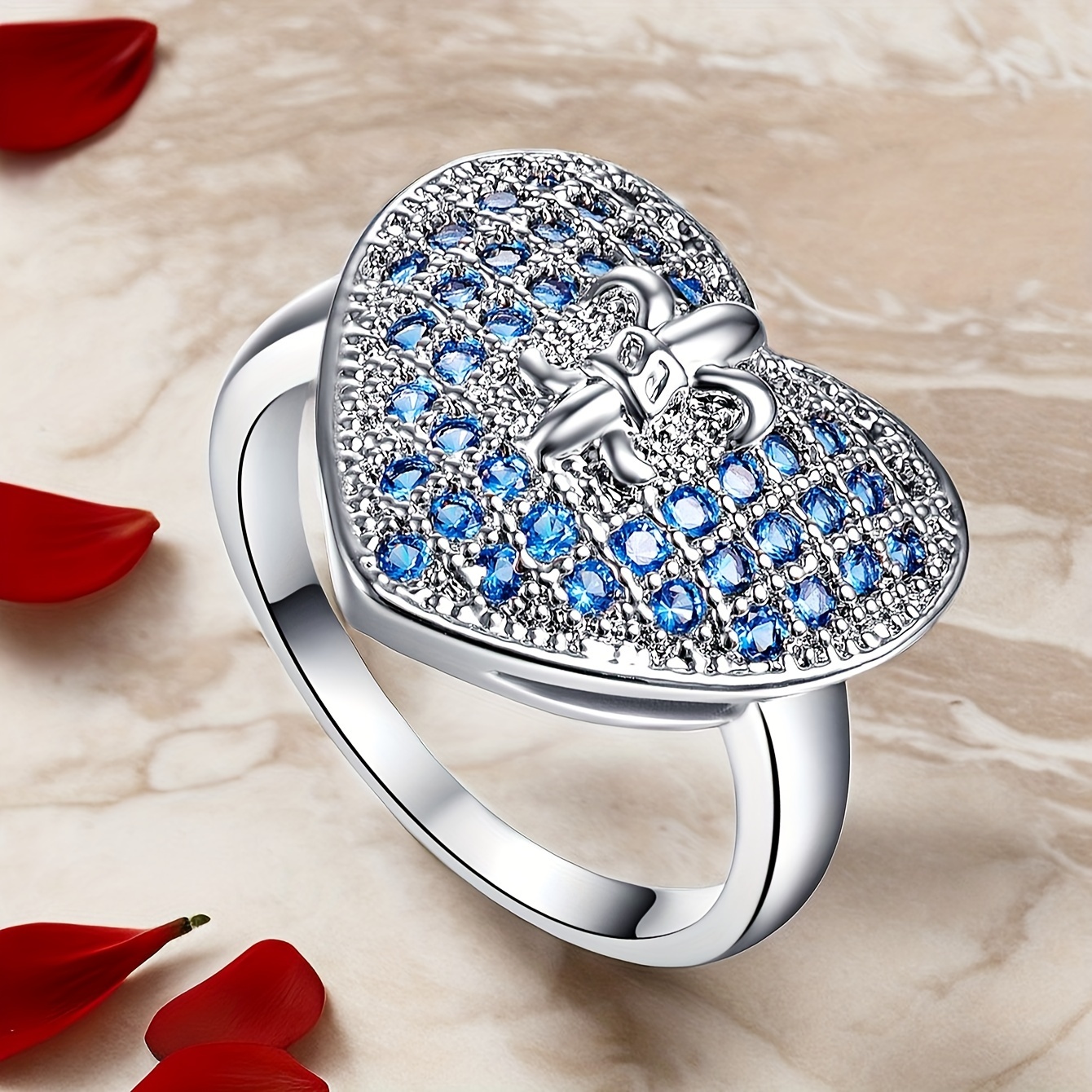 Romantic Luxury Style Glitter Heart Zircon Promise Ring - Temu United ...