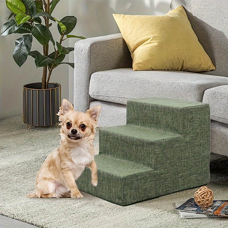 Non-slip 3-step Dog Stairs For Small Breeds - Sponge Material, Compact ...