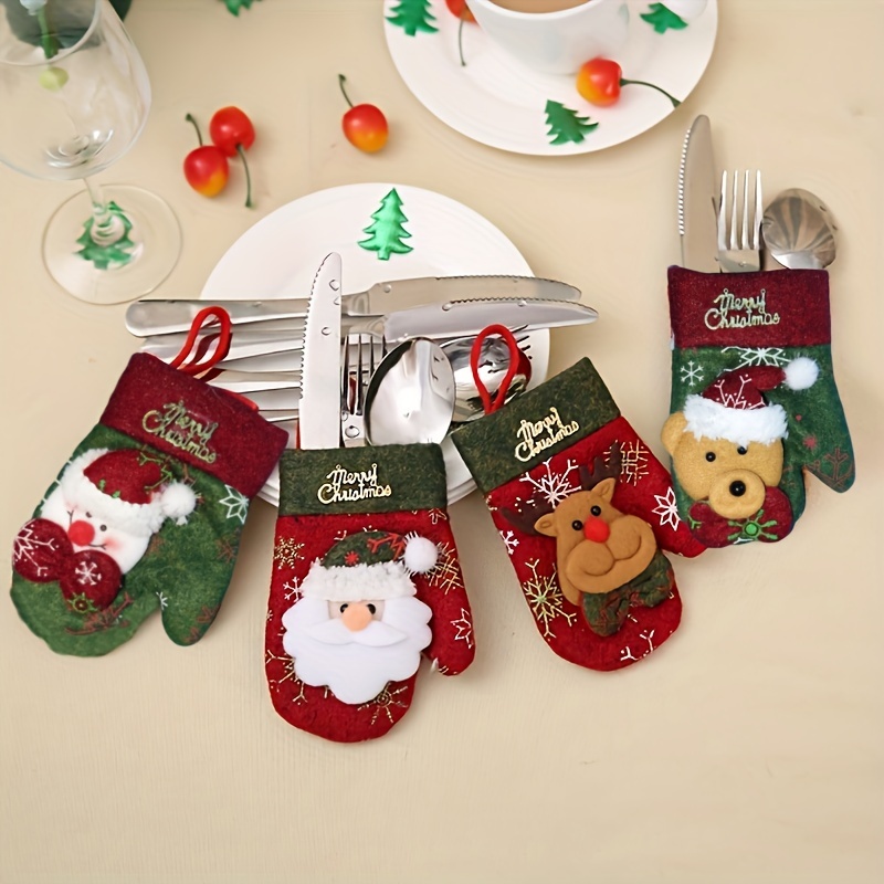 Christmas Cutlery Holder Set Burlap Silverware Pouches Santa - Temu