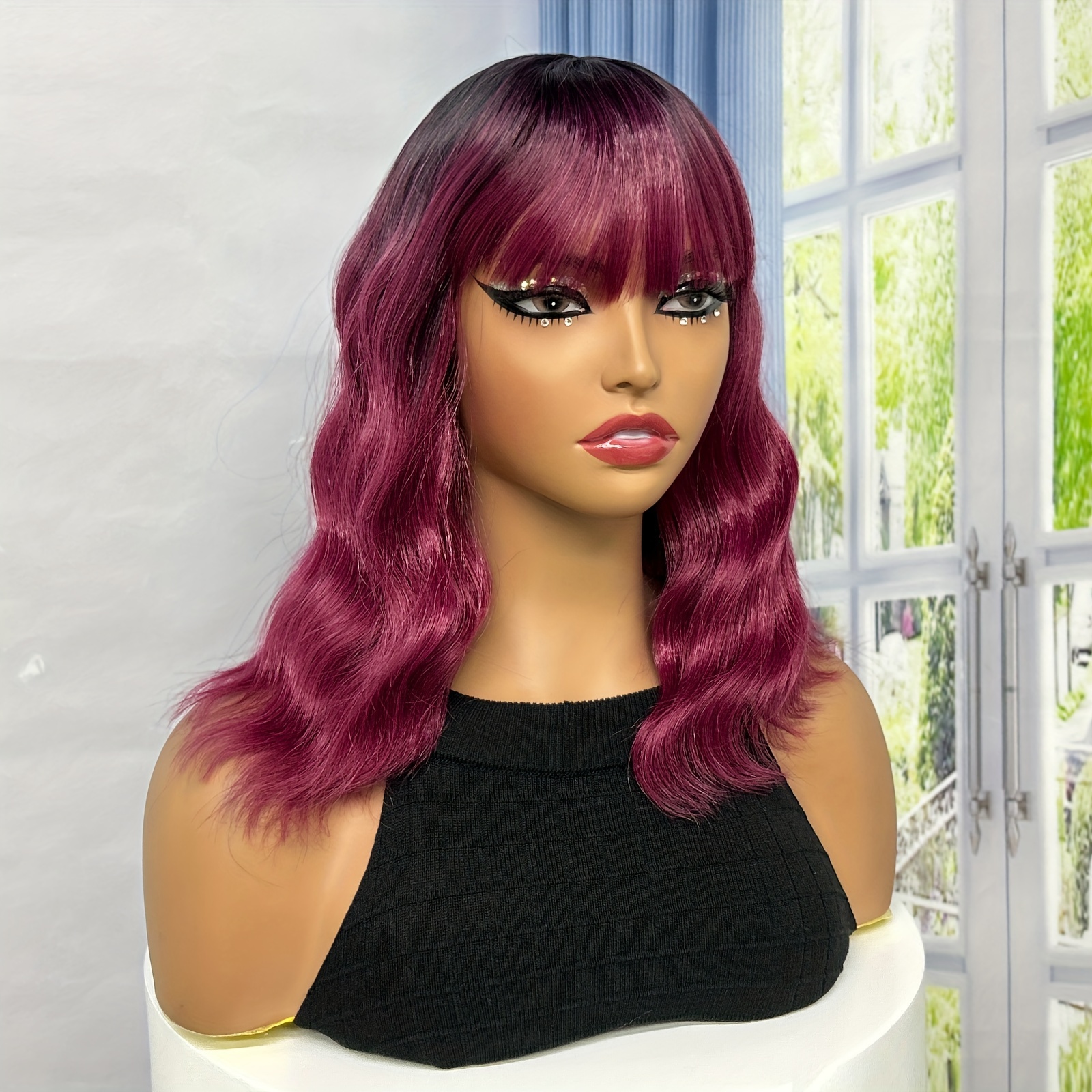 Elegant Ombre Body Wave Wig With Bangs For Women - Breathable Rose Net ...