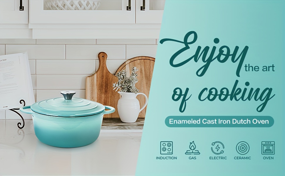 4.5 Qt/ Cast Iron Dutch Oven Enamel Coated Cookware Pot Self - Temu