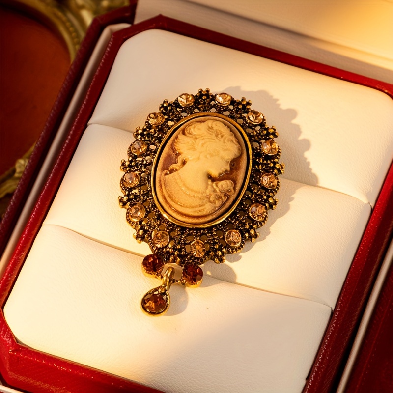 Retro Style Inlaid Artificial Diamond Beauty Head Brooch Pin - Temu ...