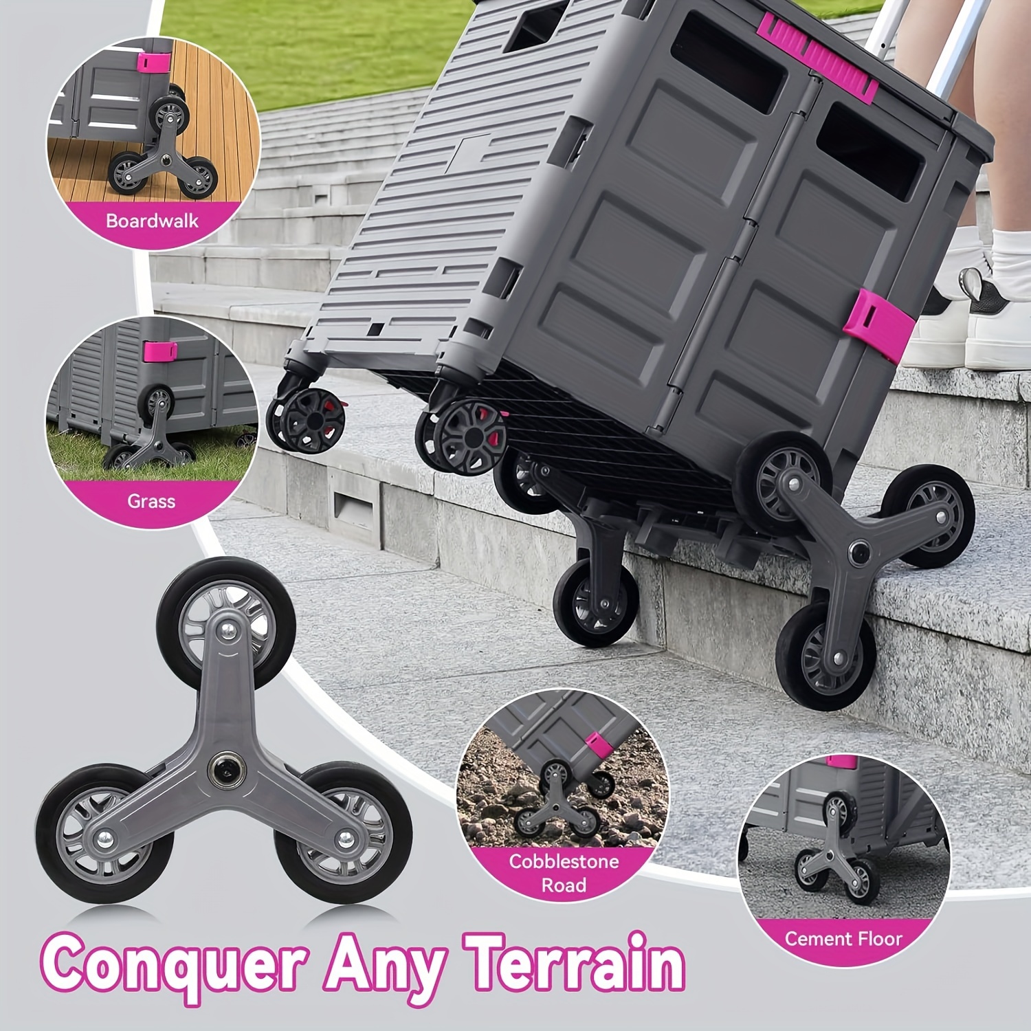Foldable Utility Cart Stair Climbing Wheels Collapsible - Temu