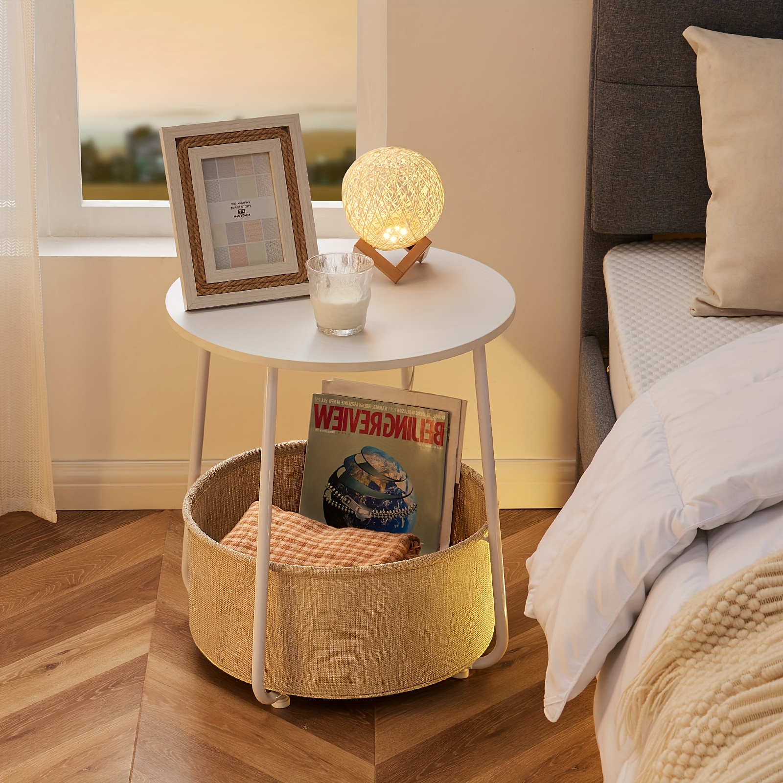 Bedside table basket store
