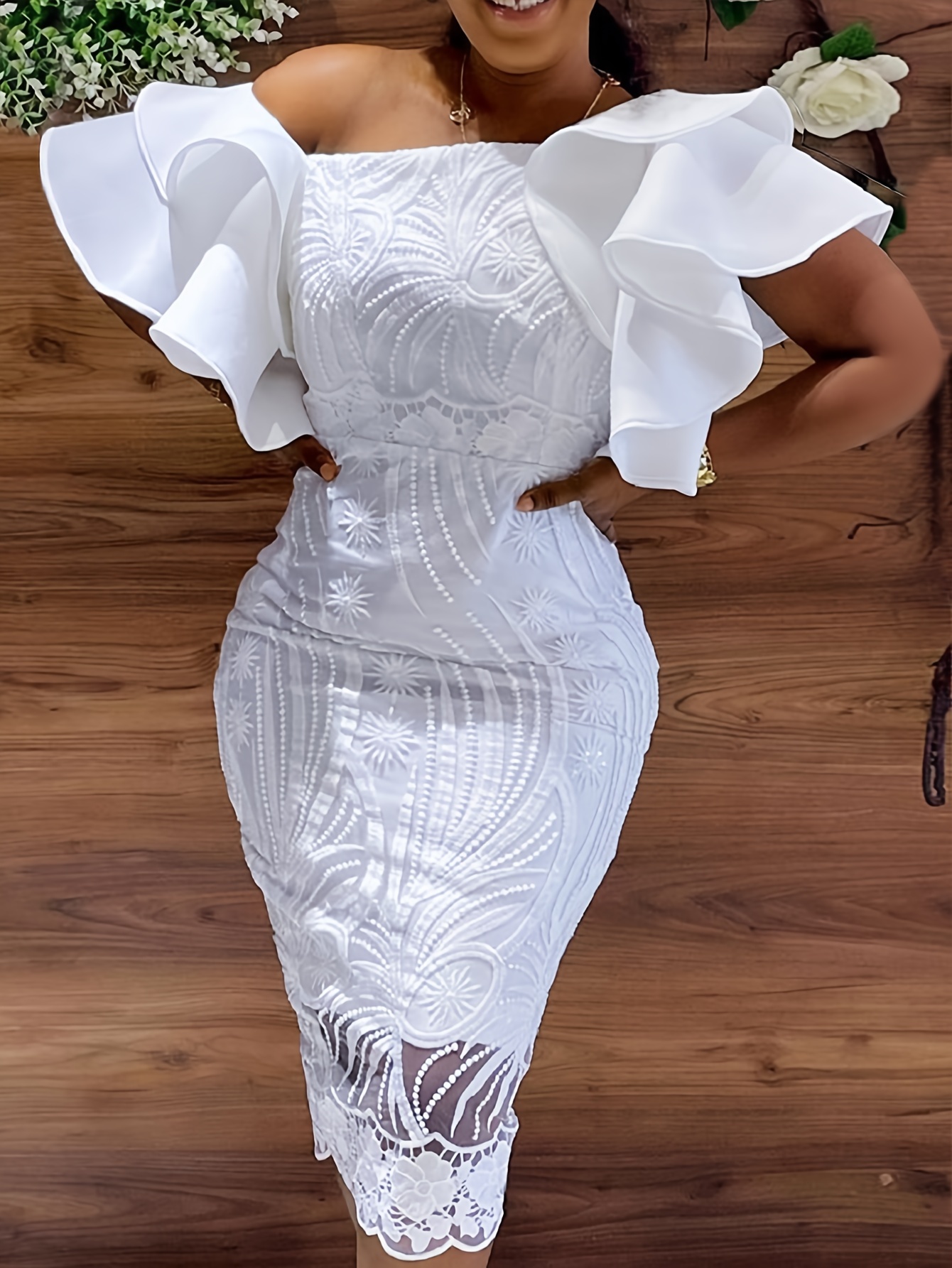 ladies white dress sold on Temu United States