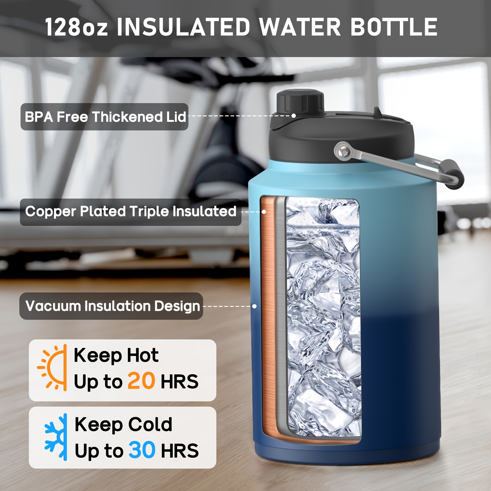 1 Gallon Water Jug 2 in 1 Lid Flip Straw Spout Insulated - Temu