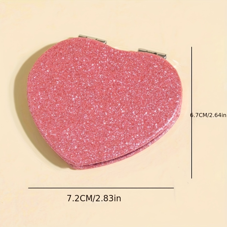 Glitter Heart Shape Compact Mirror Double Side Folding - Temu
