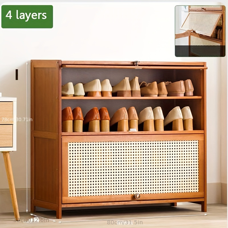 1pc Freestanding Bamboo Shoe Storage Cabinet, Classic Style, Dust-proof ...