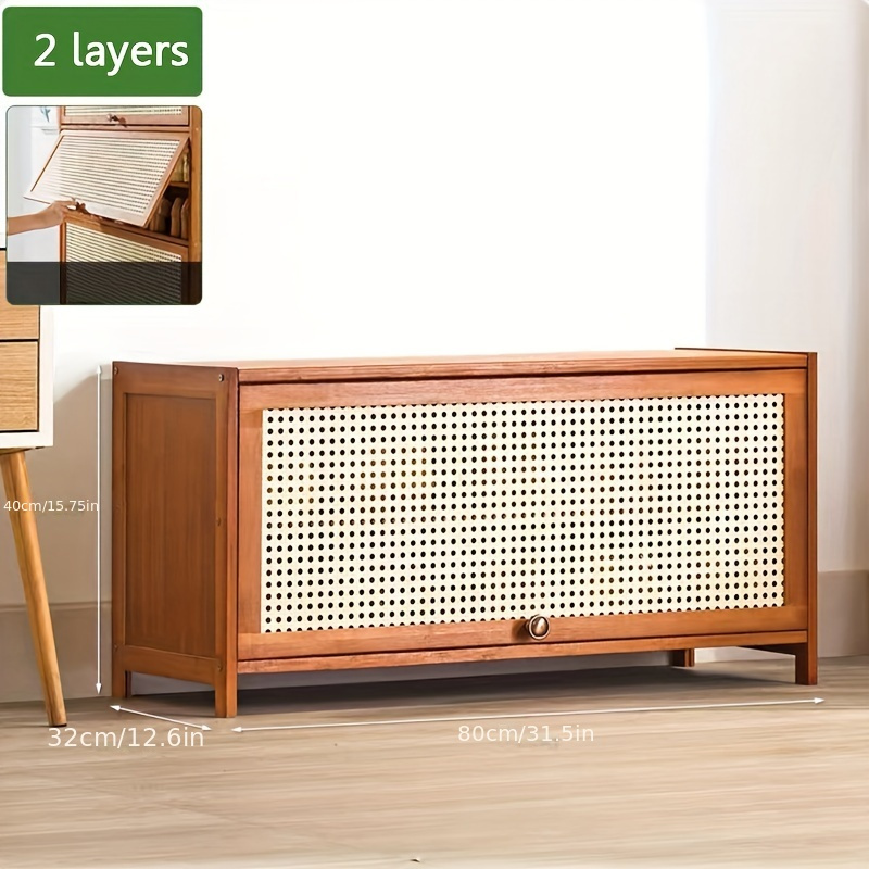 1pc Freestanding Bamboo Shoe Storage Cabinet, Classic Style, Dust-proof ...