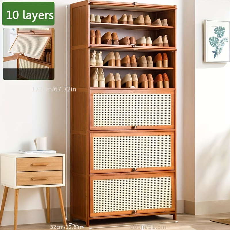 1pc Freestanding Bamboo Shoe Storage Cabinet, Classic Style, Dust-proof ...