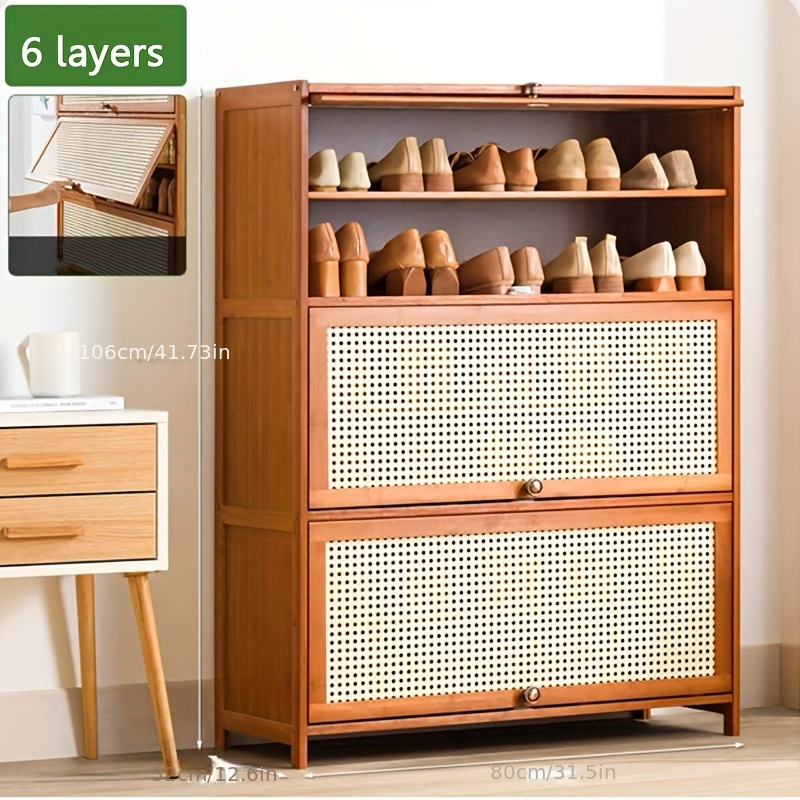 1pc Freestanding Bamboo Shoe Storage Cabinet, Classic Style, Dust-proof ...
