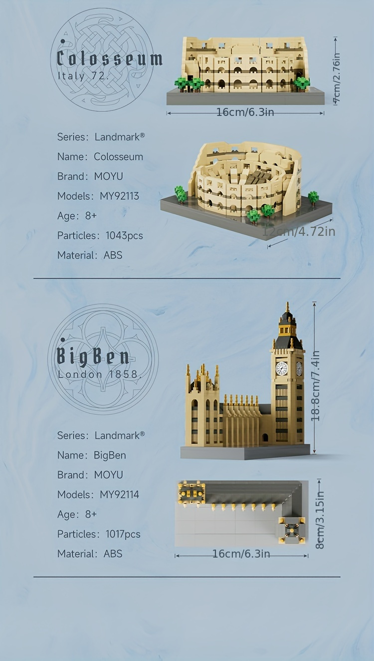 World Landmark Building Blocks Notre Dame Cathedral Big Ben Eiffel ...