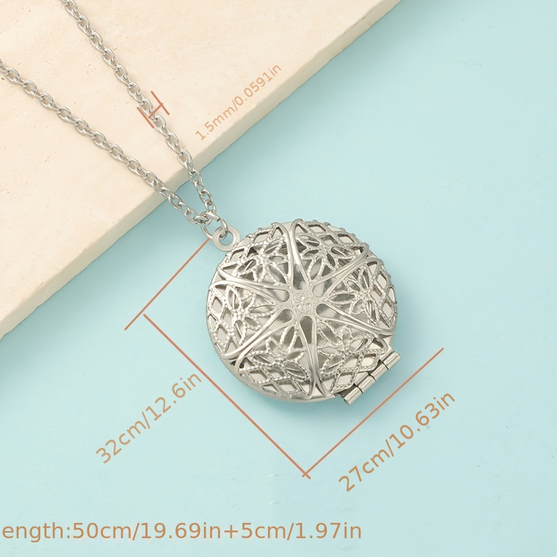 Stainless Steel Decorative Pattern Circular Boxes Necklace - Temu ...