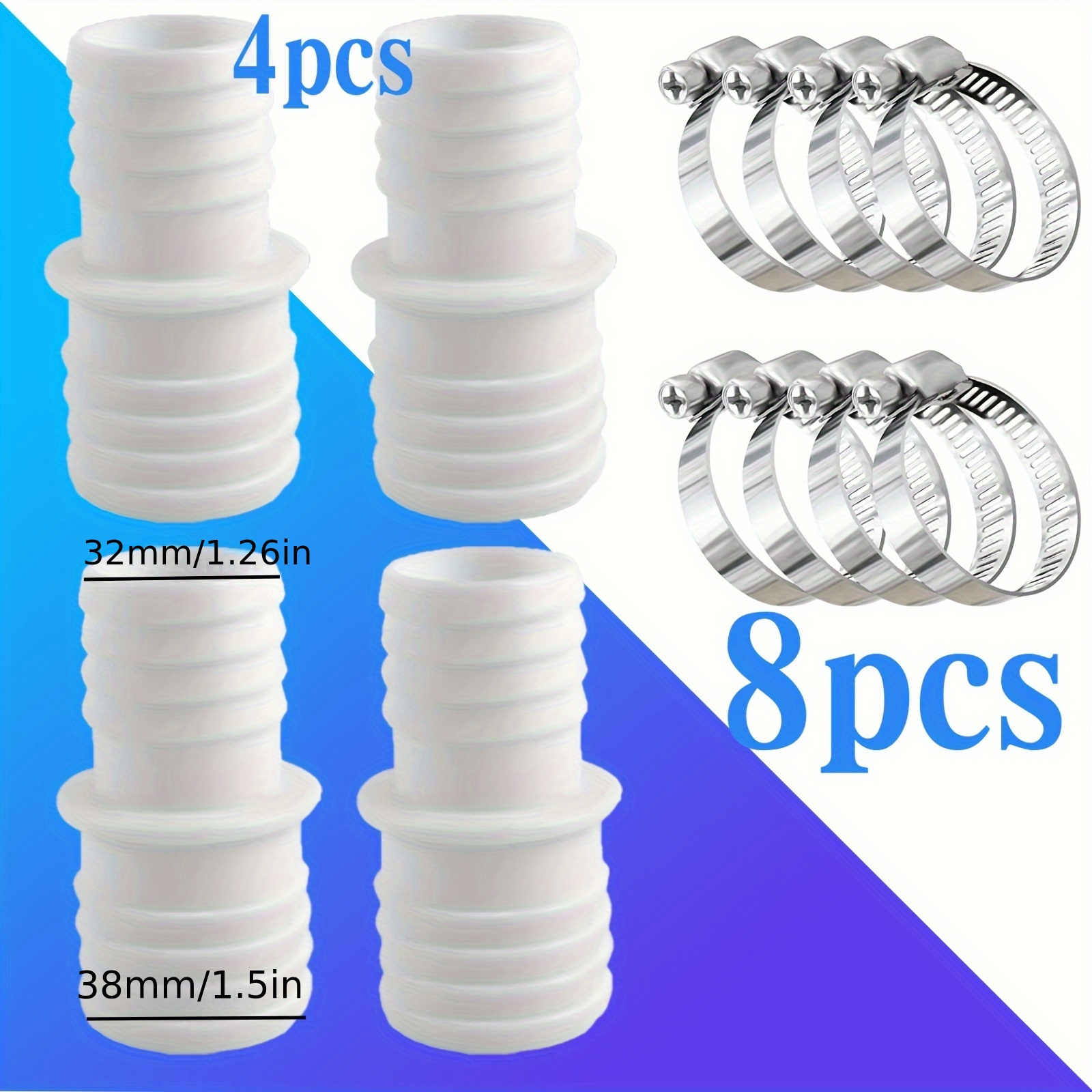 4pcs 워터 호스 커넥터 커플 링 호스 노즐 직경 32mm 38mm 스테인레스 스틸 호스 클램프가있는 수영 - Temu Republic of Korea