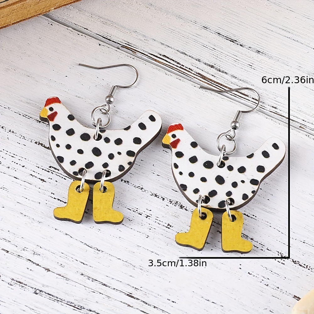 Retro Cute Hen Boots Design Dangle Earrings Wooden Jewelry - Temu Australia