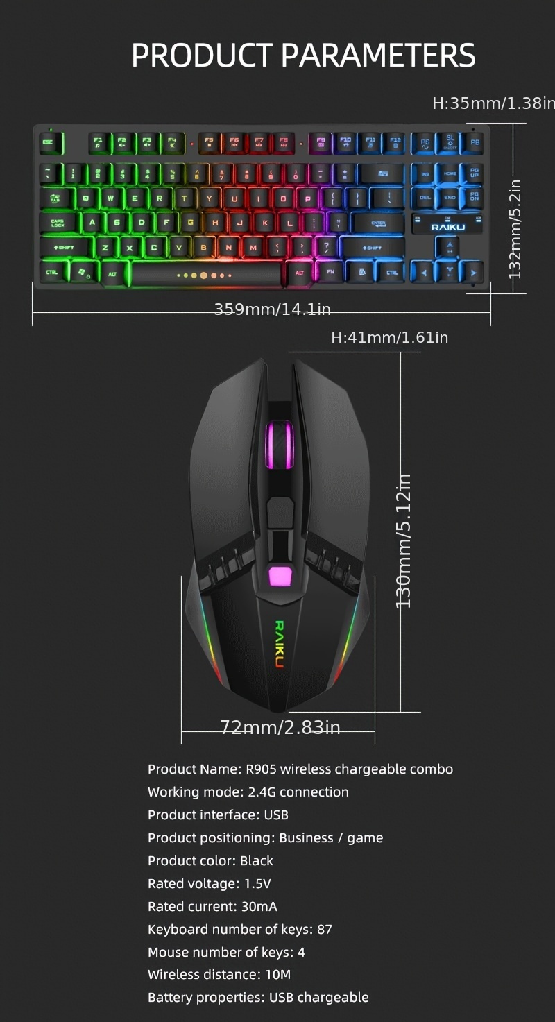 Wireless Gaming Keyboard And Mouse Combination 87 Keys - Temu Australia