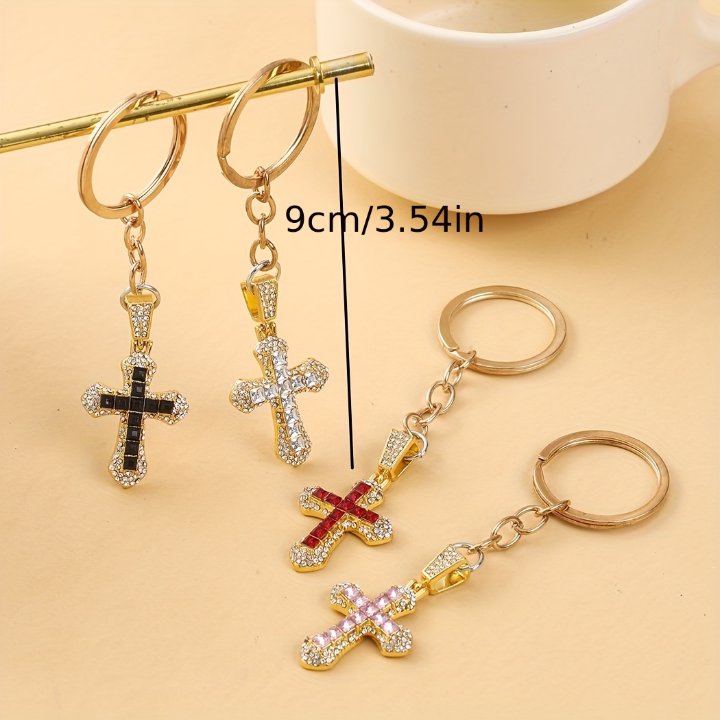 1pc Golden Base Rhinestone Cross Keychain For Men - Jewelry ...