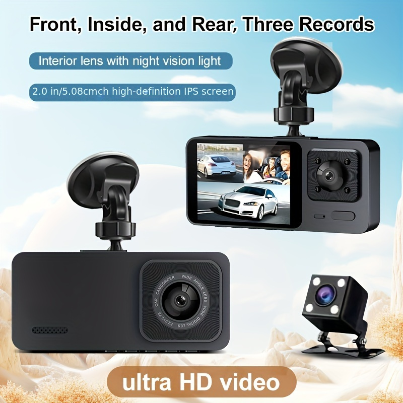3 channel Dash Cam Fhd 1080p Reverse Camera Night - Temu Canada