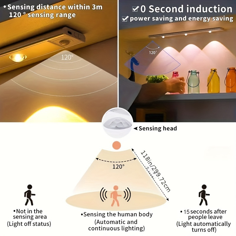 1pc 7.87inch/19.69inch Cat Eye Sensor Light, Rechargeable Human Body ...