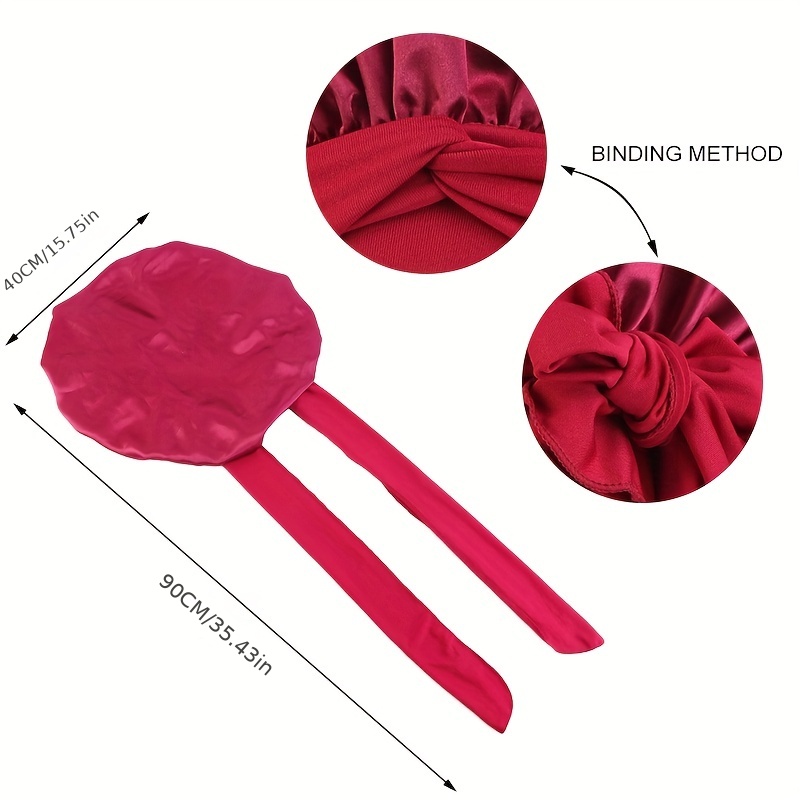 Solid Color Large Satin Bonnet Lace Bowknot Hair Bonnet - Temu Canada