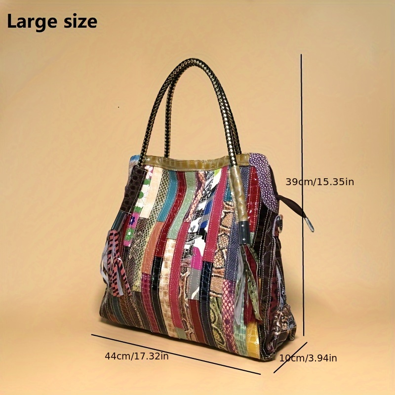 Vintage Stitching Tote Bag Luxury Genuine Leather Handbag - Temu United ...
